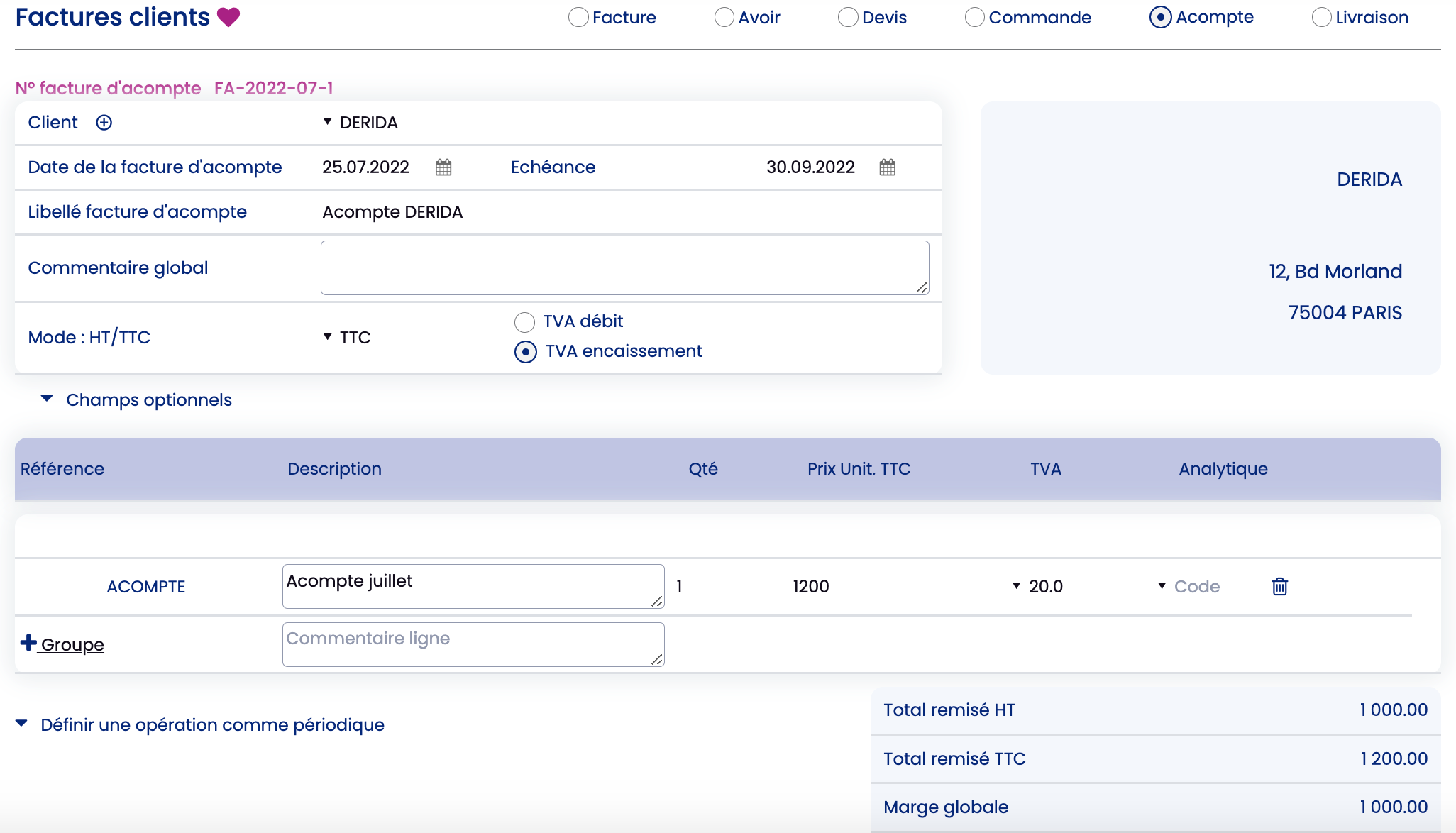 Comptabiliser un acompte client ou une avance - ZEFYR Comptabiliser un acompte client ou une avance - ZEFYR